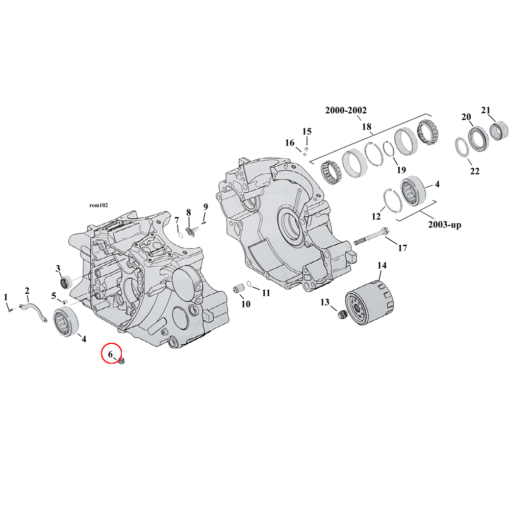 Diagram van carteronderdelen, explosietekening voor Harley Twin Cam So