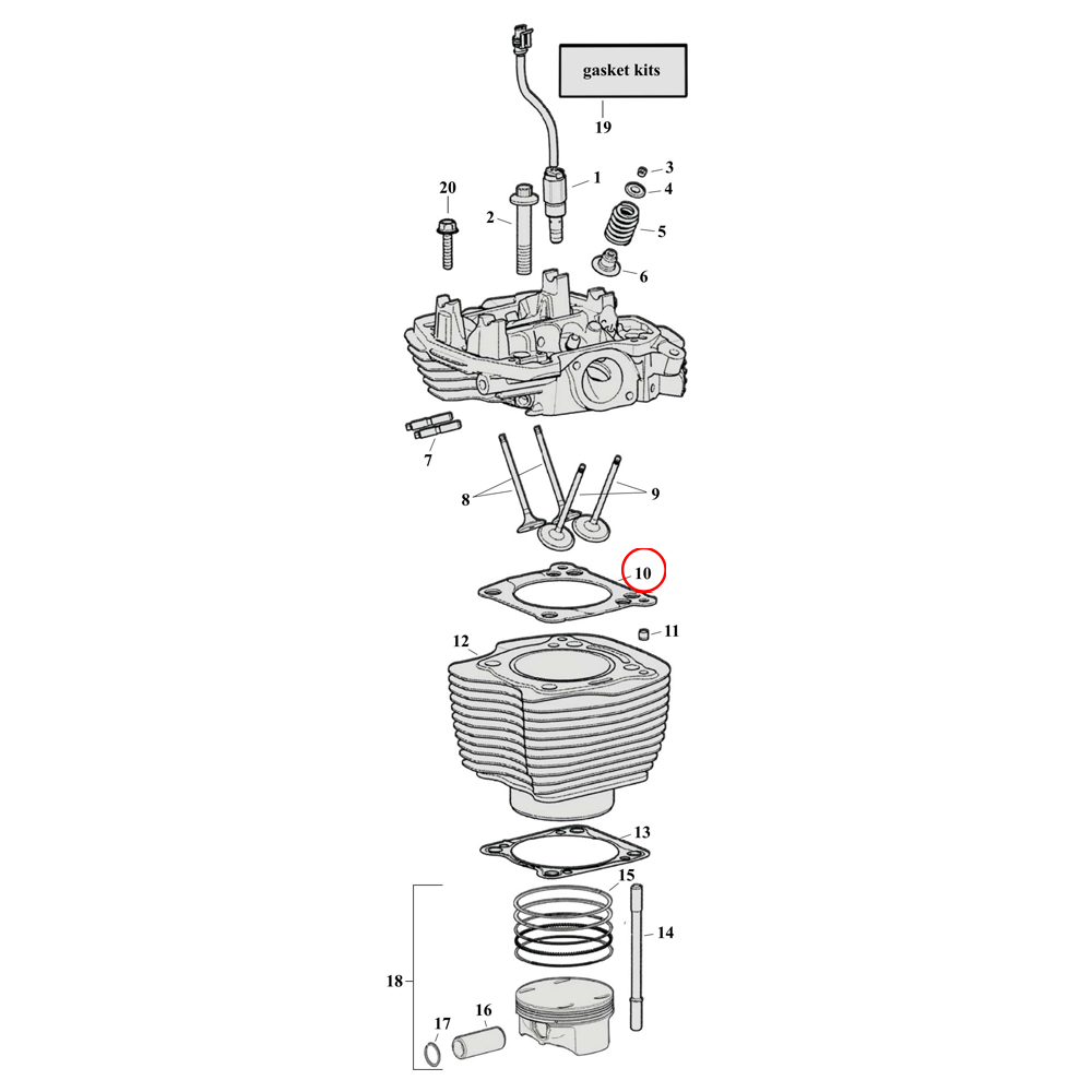 Cilinder Onderdelendiagram Exploded View voor Harley Milwaukee Eight
